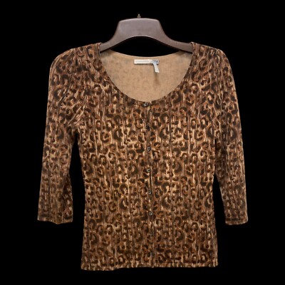 S Classiques Entier Brown Animal Leopard Silk Cashmere Sweater Cardigan ...