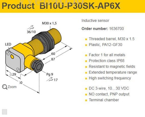 BI10-P30SK-AP6X2 B1141 46599 PROXIMITY SWITCH SENSOR 10-30 V 200MA #W8 ...