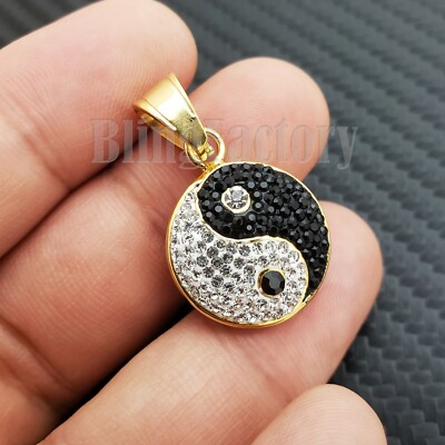 Iced Hip Hop Bust Down Stainless steel Gold Tone Yin and Yang Charm ...