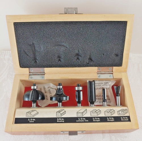 NEW Craftsman 6pc Carbide Tipped Router Bit Set with Wooden Storage ...