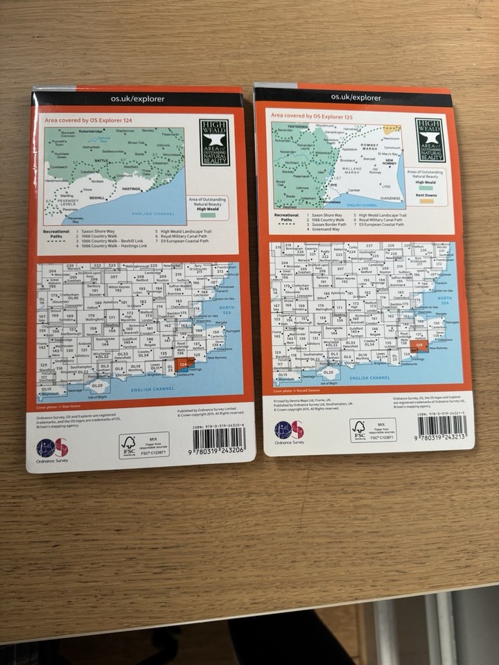Ordnance Survey Maps 124 Hastings & Bexhill + 125 Romney Marsh Rye ...