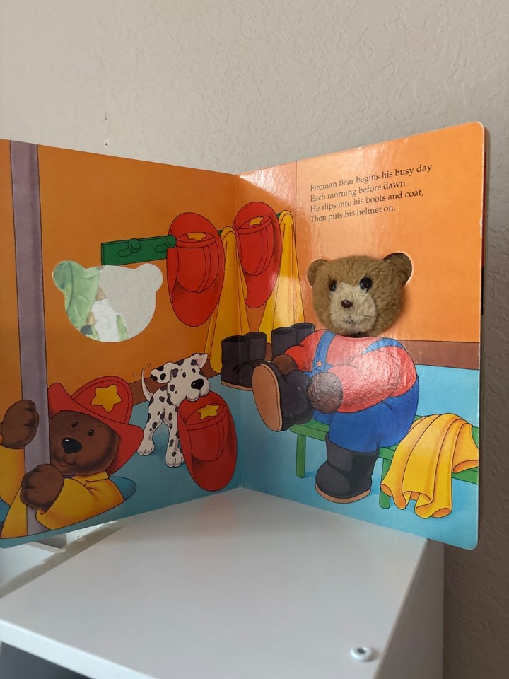 VTG 1993 FIREMAN BEAR w/FURRY FACE Furry Friend By Wishing Well Books ...