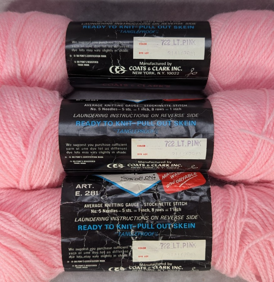 Lot of 2 1/2 2 oz Red Heart Wintuk Sport Yarn 722 Lt Pink Same Dye Lot ...