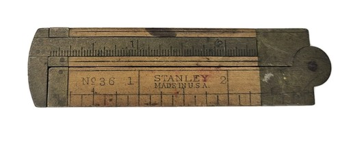 Vintage Stanley No 36 Folding Ruler Sliding Caliper Box Wood & Brass ...