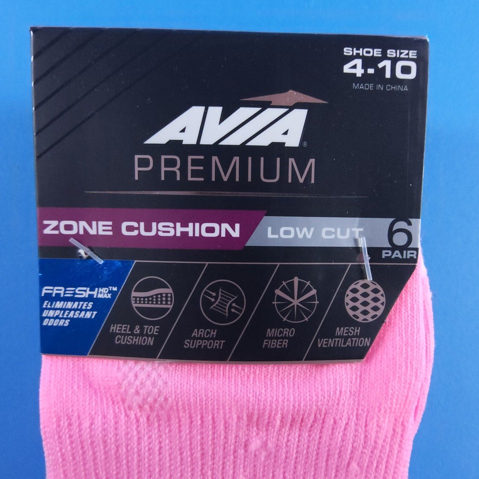 Avia Premium Women's 6 Pack Zone Cushion Low Cut Socks Sz 4-10 Pinks ...