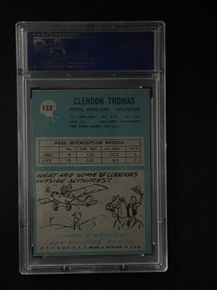1964 philadelphia football Clendon Thomas psa 7 #152 Pittsburgh ...