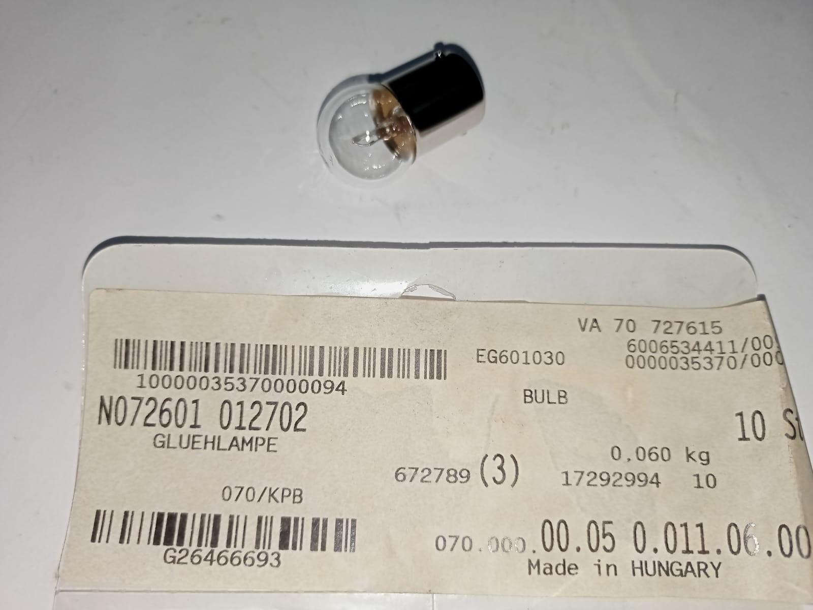 MERCEDES Lamp Light Bulb 12 Volt 10 Watt N072601012702 for sale online ...