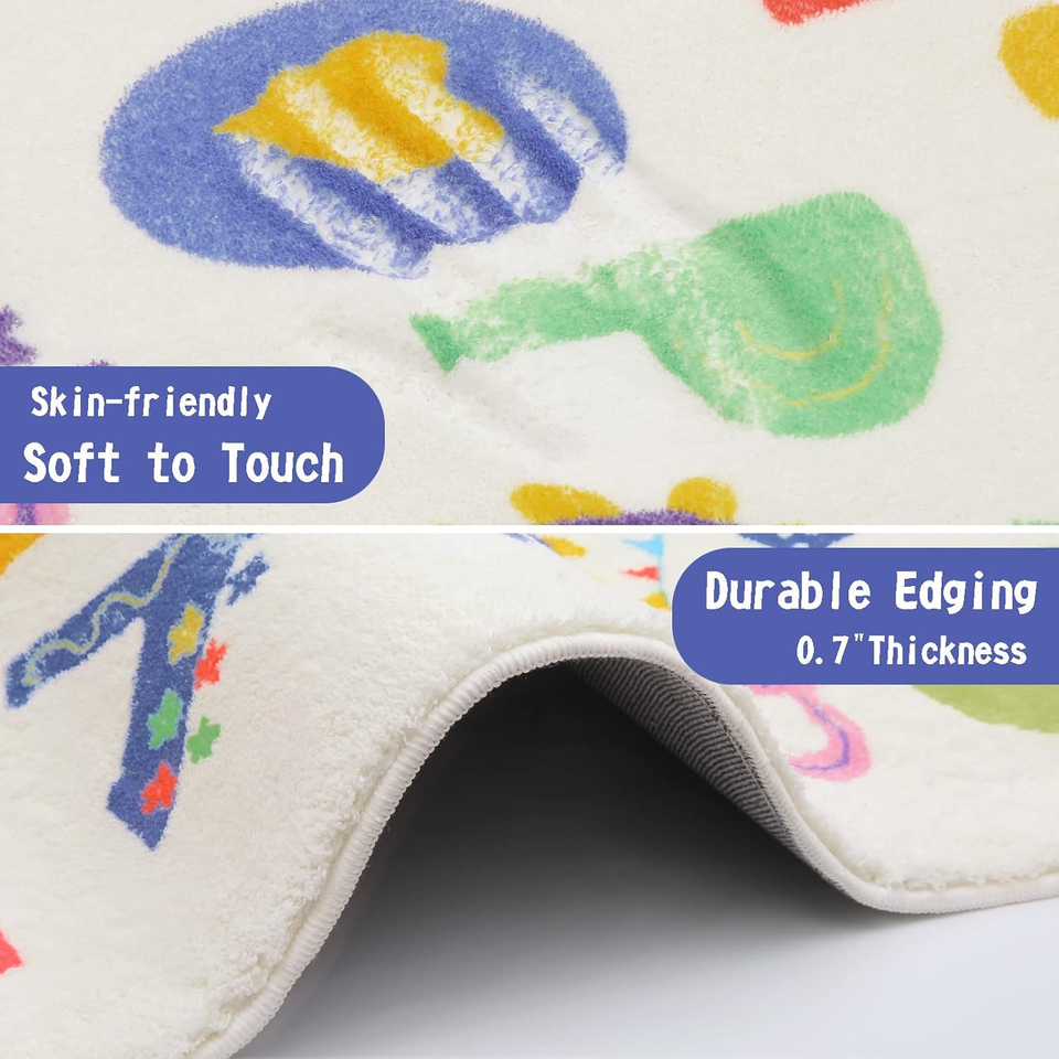 Kids Play Carpet Mat 100 X 150 Cm, Shaggy Soft ABC Alphabet and Number ...