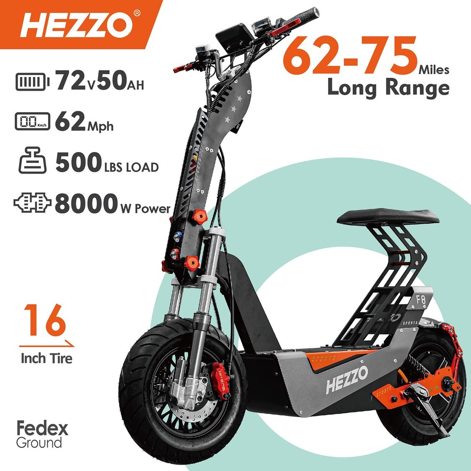 HEZZO F8 8000W Electric Scooter Off Road 62MPH Foldable Adults Escooter ...