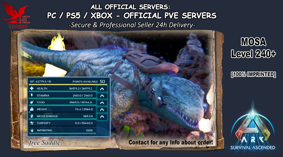 Ark Survival Ascended PC/PS5/XBOX-Official PVE- MOSA 36.9k HP - 589 DM Imprinted | eBay