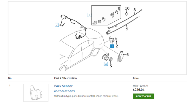19-22 BMW BUMPER ULTRASONIC PARKING SENSOR MINERAL WHITE 66209826953 ...