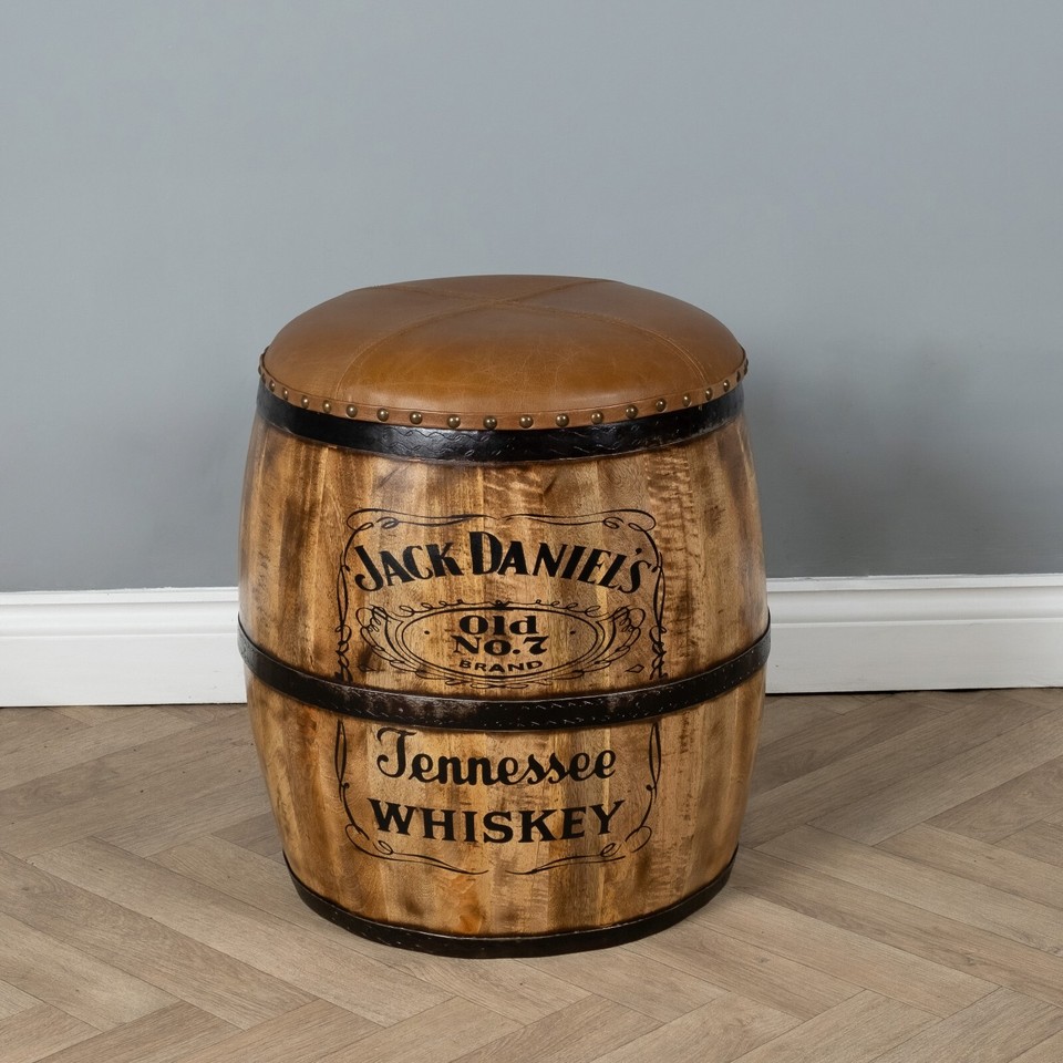 Elm Home and Garden 100% Mango Wood Printed Barrel Stool – Pure Leather ...