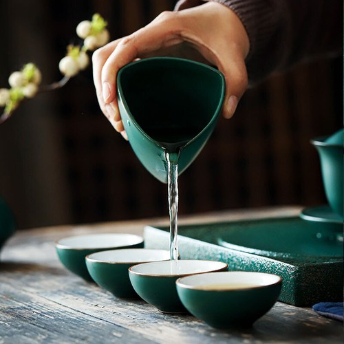 Chinese tea set porcelain tea pot matching cup pitcher water draining ...