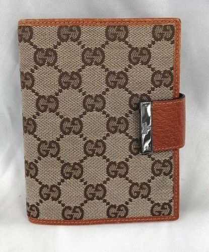 Gucci Authentic Notebook Cover Case Schedule Book Beige Brown Logo No ...