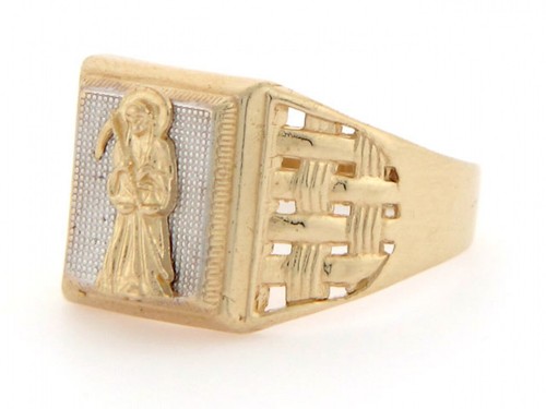 10k or 14k Solid Two Tone Gold Religious Morte Death Mens Ring | eBay
