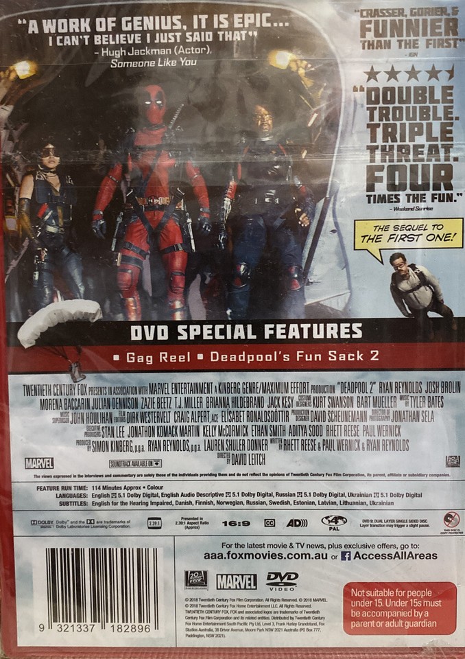 Deadpool 2 (DVD Region 4 , 2018) NEW & Sealed Marvel Movie 🍿 Ryan ...