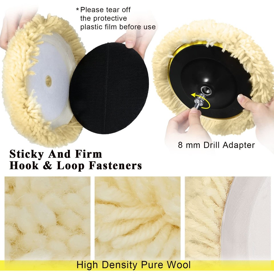 8 Pcs Wool Buffing Polishing Pads Cutting Pads Hook Loop for Compound ...