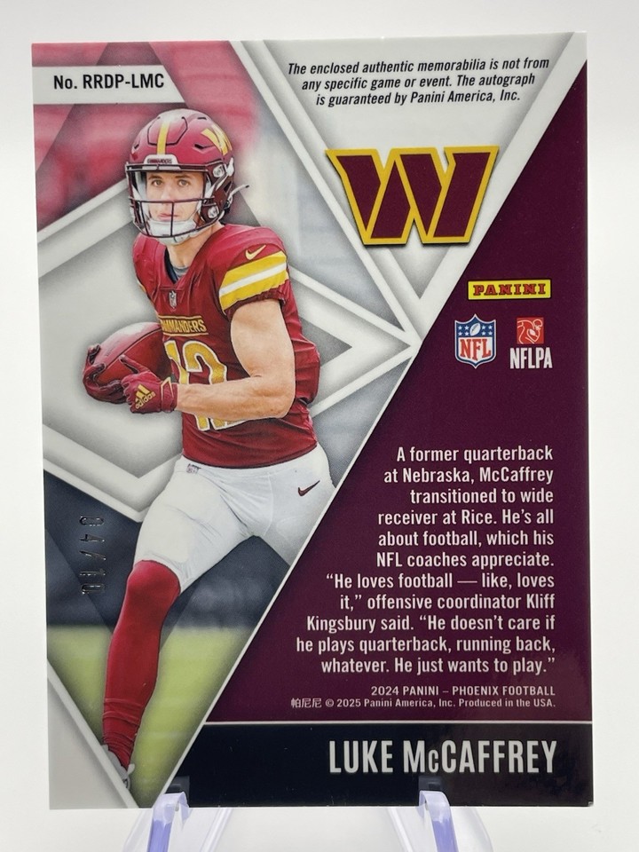 2024 Phoenix Luke McCaffrey RPA Rookie Auto 04/10 RPA Rising Rookies 4 ...