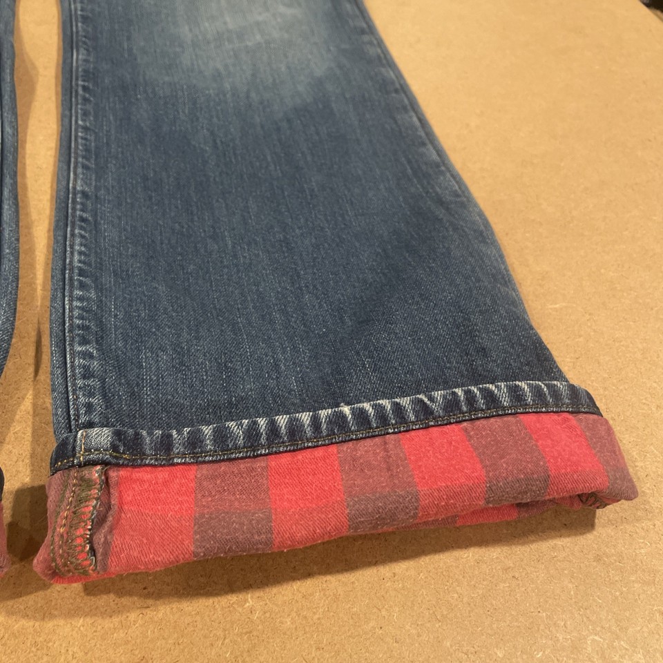 L.L.Bean Men’s Jeans 34x32 FLANNEL LINED Red Plaid 100% Cotton Vintage ...