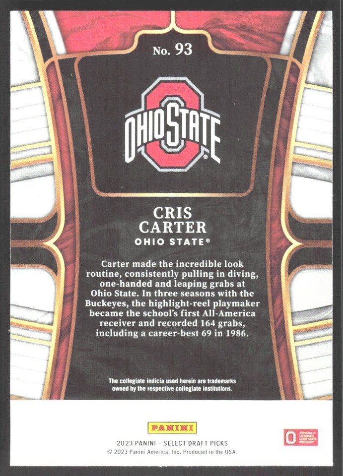 2023 Panini Select Draft Picks Cris Carter Ohio State Buckeyes #93 | eBay