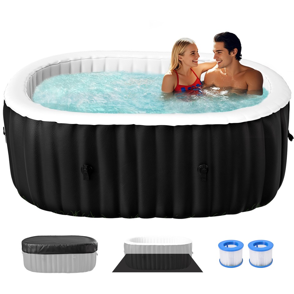 H&ZT 2 Person Inflatable Hot Tub with Side Table Blow Up Hot Tub W 100 ...