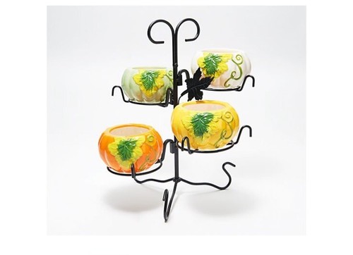 5Pc Temptations Harvest Fall 10oz Ramekin Bowls & Tree Rack Temp ...