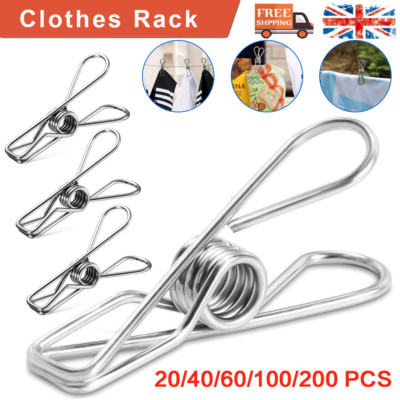 20/80/200 Stainless Steel Washing Line Clothes Pegs Hang Pins Metal ...