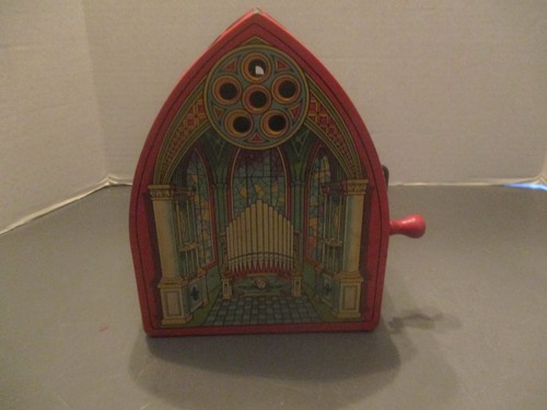 VINTAGE TIN CHURCH SHAPED ORGAN WINDUP TOY | eBay