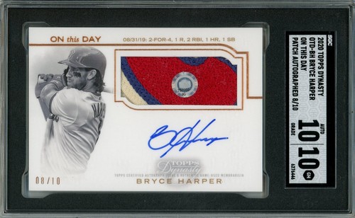 Bryce Harper 2020 Topps Dynasty On This Day Patch Auto /10 Phillies SGC ...