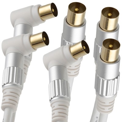 Pro HQ Metal RF TV Aerial Cables for TV Faceplate Straight/Right Angled ...