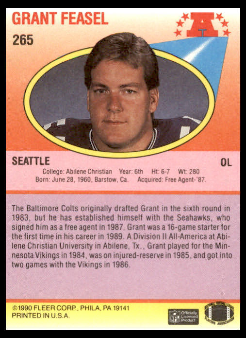1990 Fleer #265 Grant Feasel Seattle Seahawks | eBay