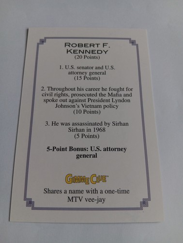 Robert F. Kennedy Card 2004 Gameface Game Rare Card Senator Attorney ...