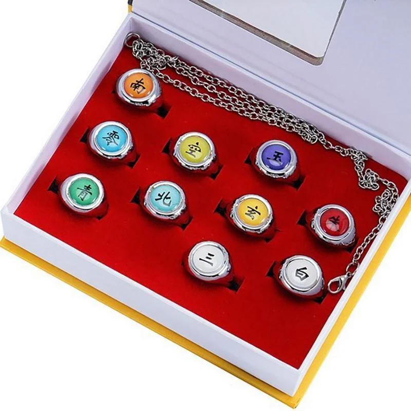 Naruto Akatsuki Rings 10pcs Set + Chain – Cosplay Itachi Sharingan ...