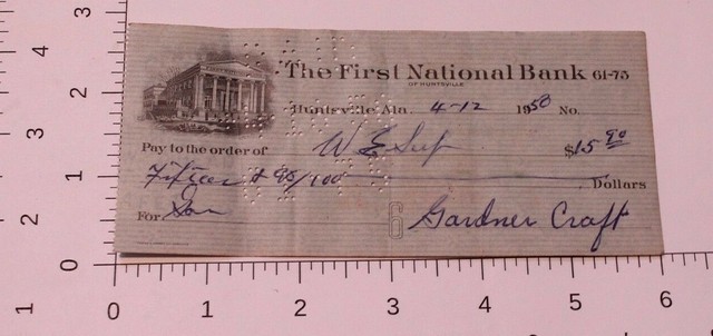 Vintage First National Bank Check April 12 1950 | eBay