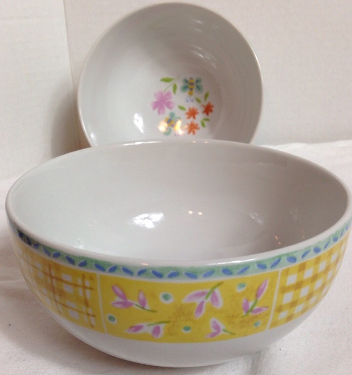 Noble Excellence BUTTERFLY QUILT YELLOW COUPE CEREAL BOWLS New Set of 2 ...