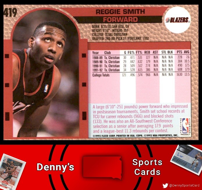 1992 Fleer #419 Reggie Smith Portland Trail Blazers Basketball Card | eBay