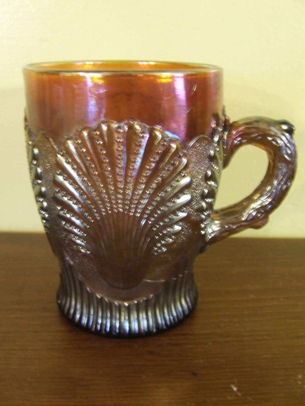 DUGAN BEADED SHELL CARNIVAL GLASS MUG PINK ROSE COLOR | eBay