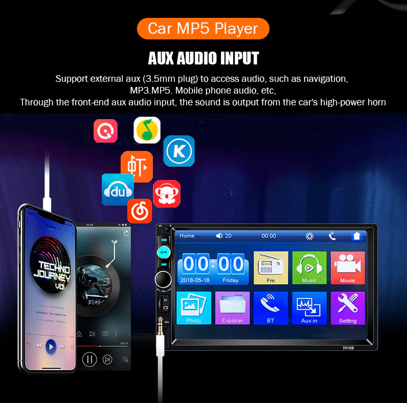 7" Double 2 DIN Car MP5 Player Bluetooth Touch Screen Stereo Radio With ...