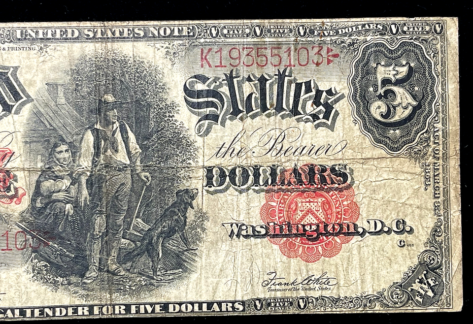1907 $5 Dollar Large Size Legal Tender Banknote Woodchopper-Red Seal | eBay
