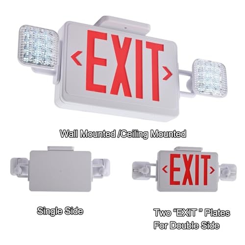 Red Exit Sign with Emergency Lights 200lm 3H Battery Backup Plug-In for ...