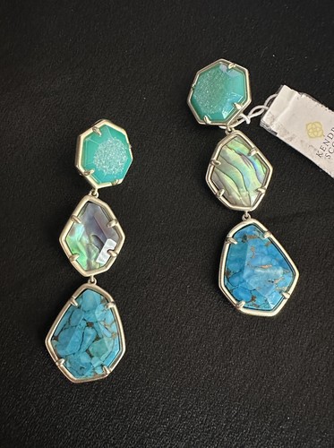 Kendra Scott Nina Linear Stone Drops Turquoise/Gold/ Clip | eBay