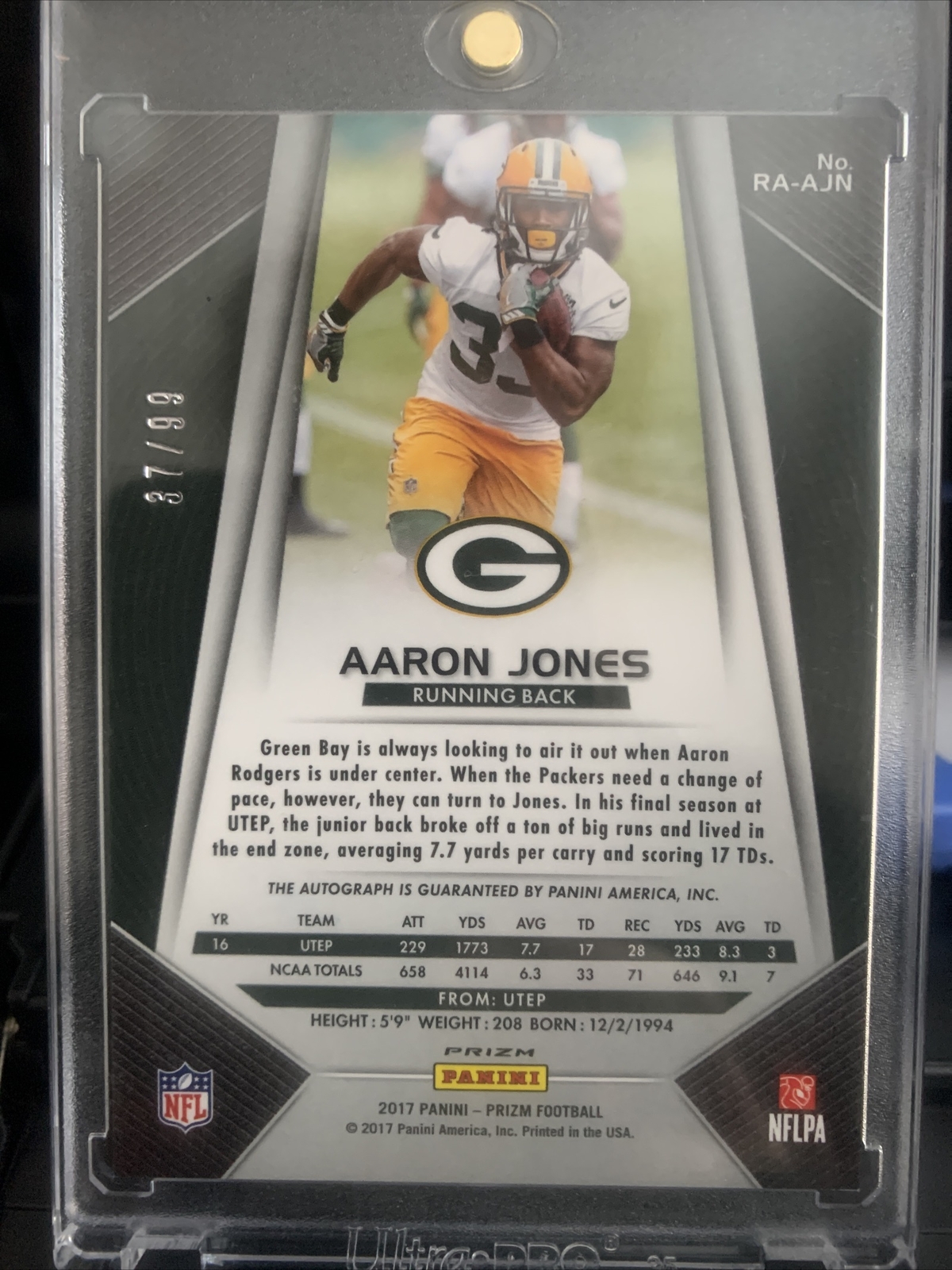 2017 AARON JONES Panini Prizm RC GREEN SCOPE AUTO 37/99 Rookie ...