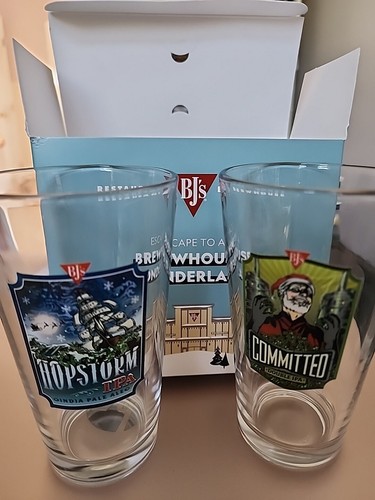 BRAND NEW Boxed Set BJ's Brewhouse 2023 Pint Glasses Committed/Hopstorm ...