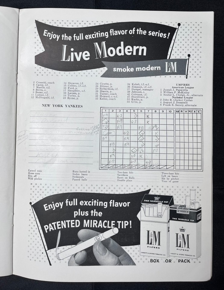 1957 NEW YORK YANKEES vs MILWAUKEE BRAVES World Series Program SCORED ...