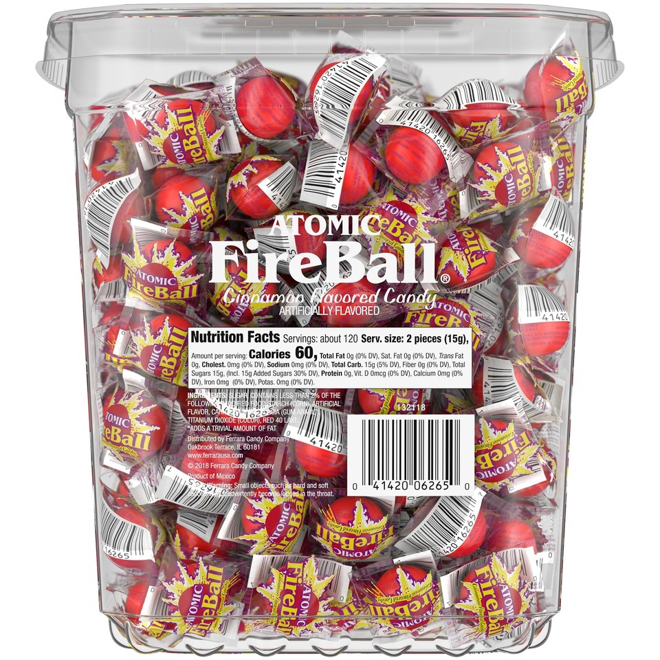 New Wonka Atomic Fireball Candy, Cinnamon Flavor, 240 Pieces, 7.5g Each ...