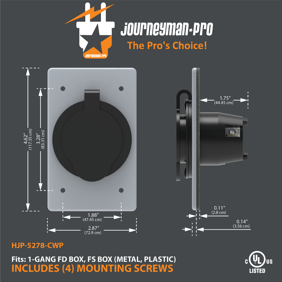 Journeyman-Pro 5278-CWP Straight Blade Power Inlet Receptacle, 15A 110 ...