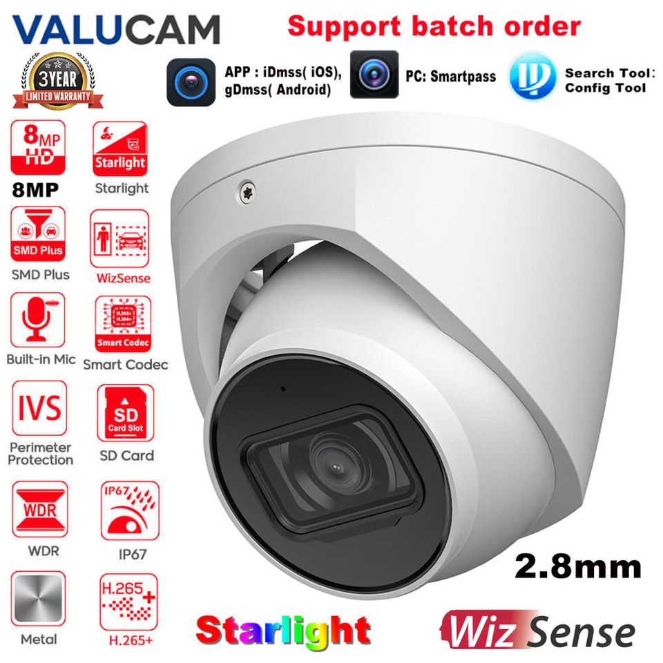US VALUCAM 8MP 4K MIC Starlight POE IR AI IP Camera SMDPlus iDmss gDmss ...