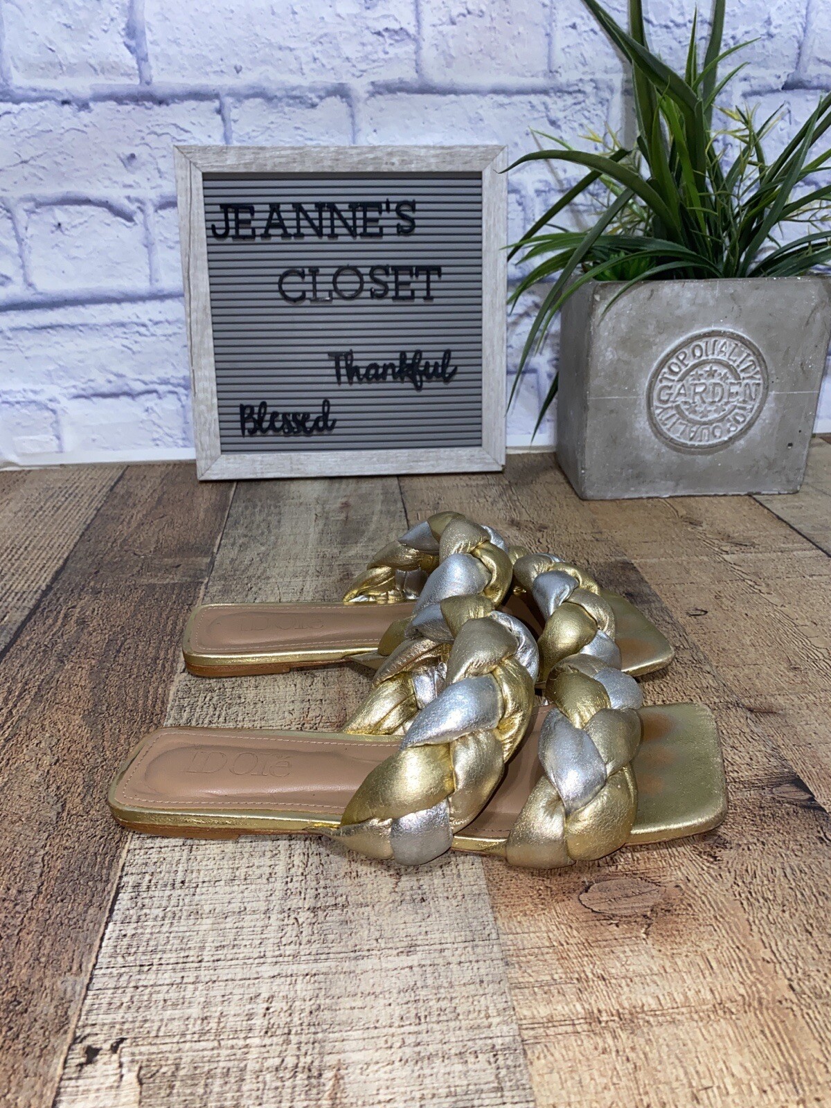 Idore Braided Gold Silver Slides Sandals Metallic Br… - Gem