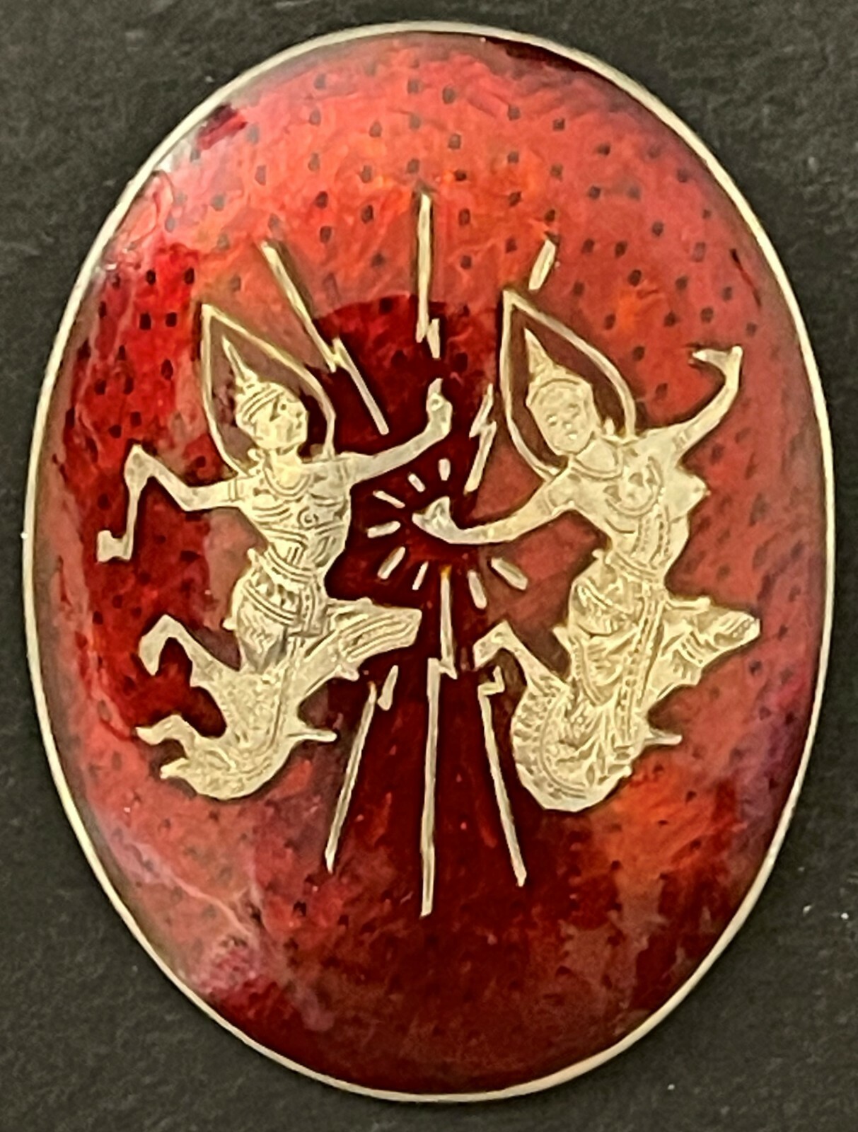 Antique Siam Thailand Red Guilloche Enamel Sterling S… - Gem