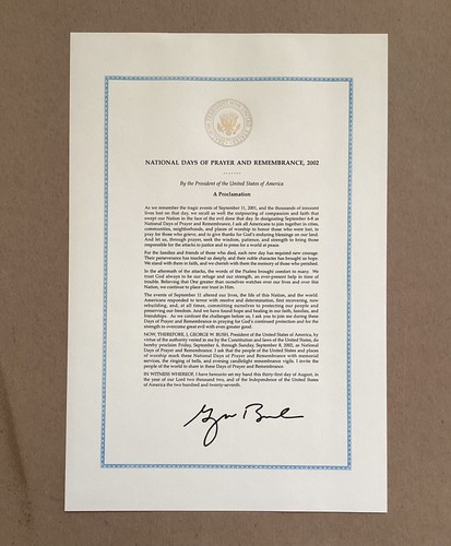 A Proclamation of Sep. 11 Remembrance, Sealed Pres. George Bush, Signed ...